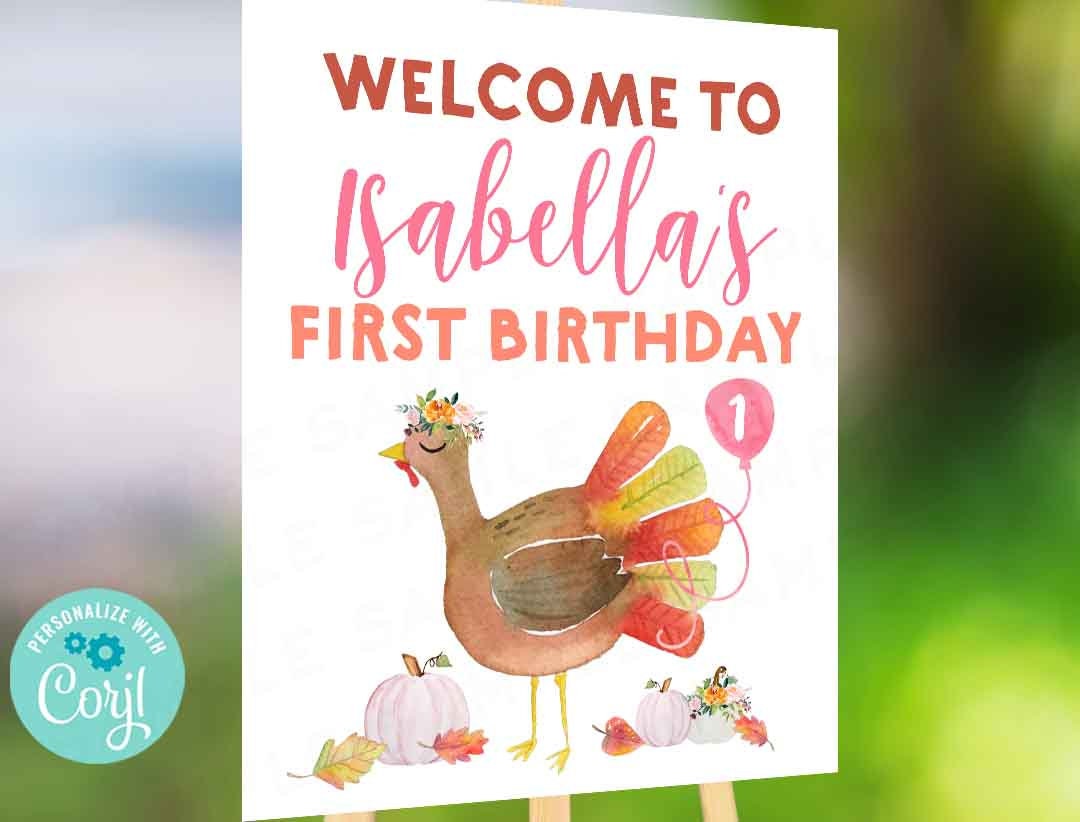 THANKSGIVING BIRTHDAY PARTY Welcome Sign Girl Thankful Thanksgiving ...