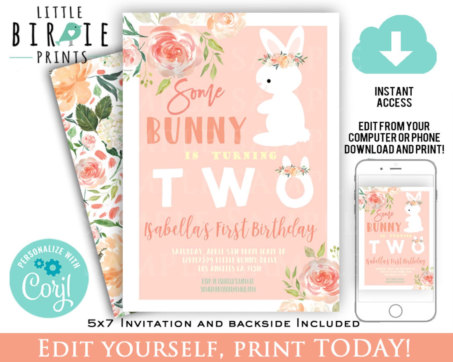 SOME BUNNY is Turning Two Invitation Bunny First Birthday - Etsy