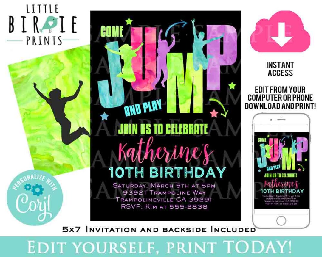 TRAMPOLINE BIRTHDAY INVITATION Trampoline Party Jump Party Jump ...
