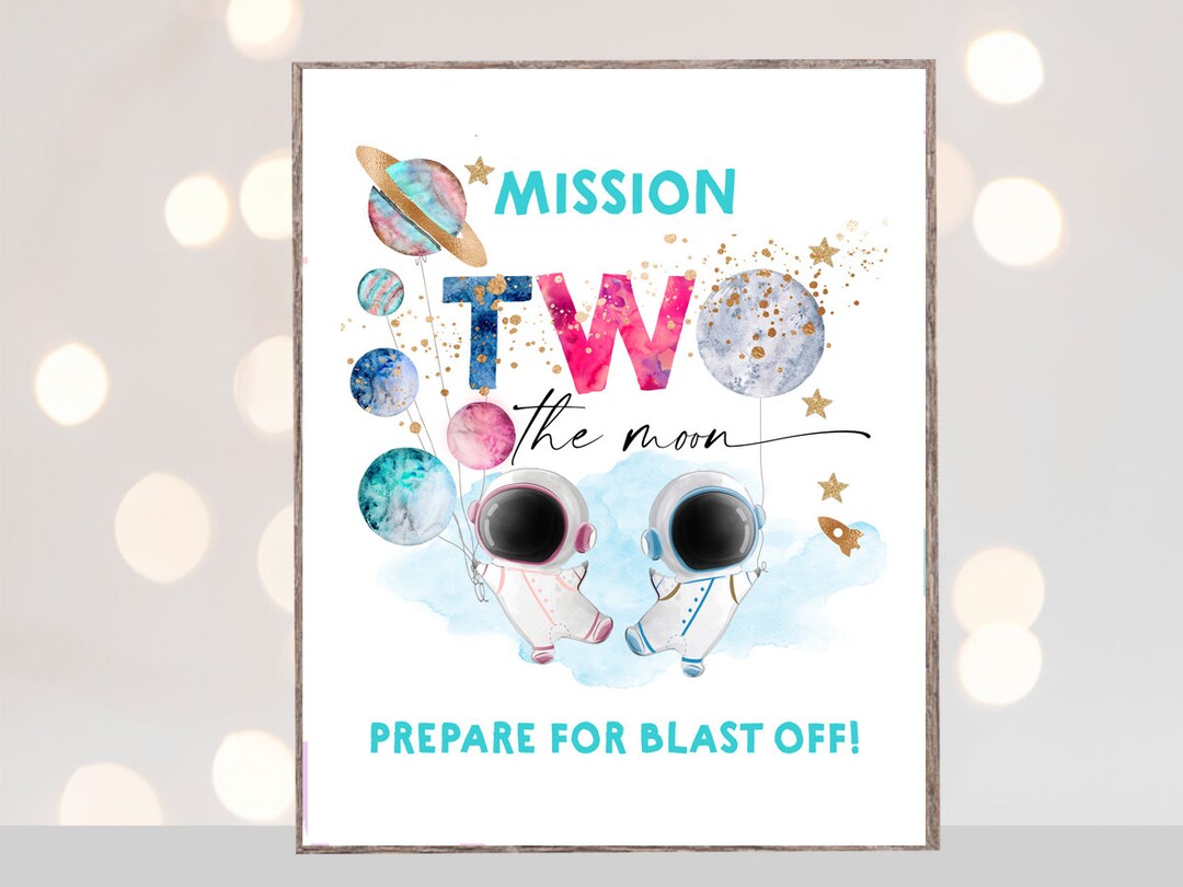 Welcome TWO the Moon Sign, Welcome Sign Twins Astronaut Birthday ...