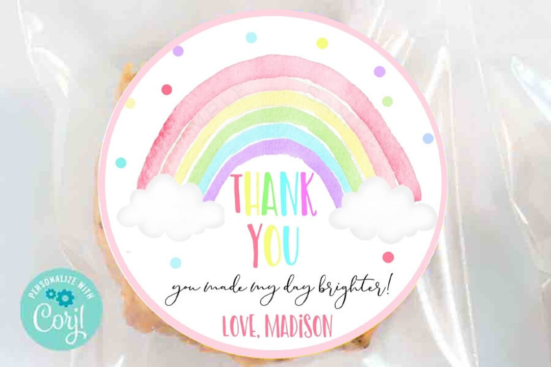 Editable Rainbow Thank You Sticker, Rainbow Birthday Favor Tags ...