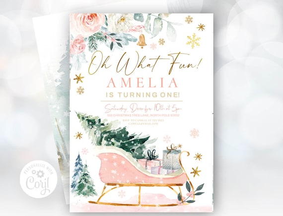 Oh What Fun Editable First Birthday Invitation Holiday 1st - Etsy