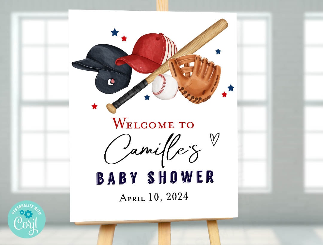 Editable Baseball Baby Shower Welcome Sign, Baseball Baby Shower ...