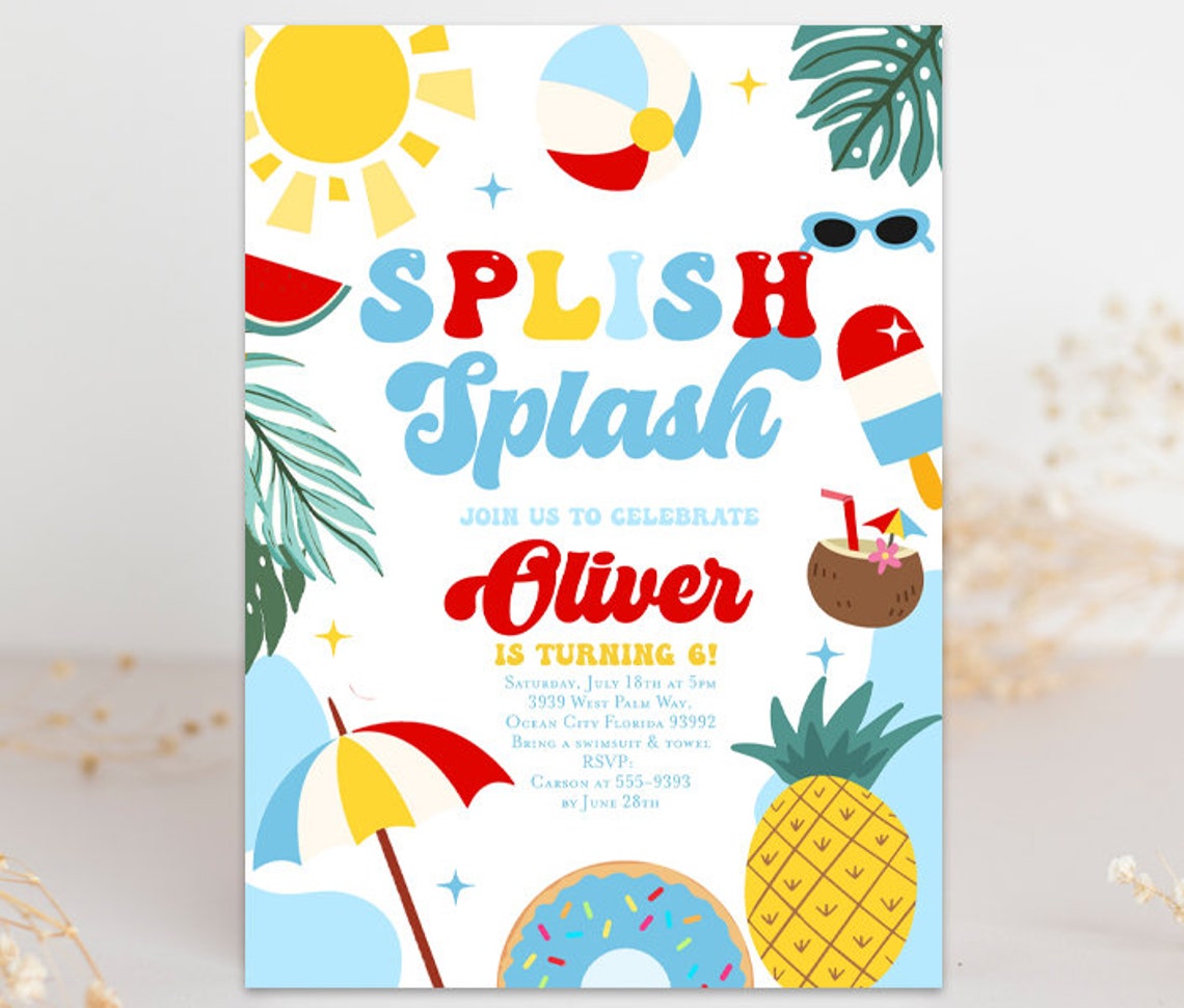 Pool Party Birthday Invitation, Splish Splash Invitation, Summer Splash ...