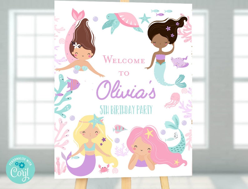 Mermaid Welcome Sign, Oneder the Sea First Birthday Party Dive Into ...