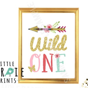 WILD ONE Birthday First Birthday Wild One Cupcake Topper Pink Gold Mint ...