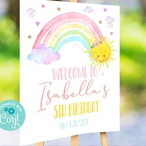 Editable Rainbow Sunshine Party Favor Tag, Thank You Sticker, Rainbow ...