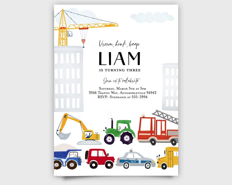 Transportation Birthday Invitation, Cars and Trucks Birthday Party ...
