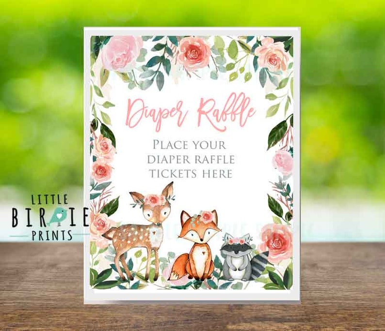 WOODLAND Diaper Raffle Tickets Place Here Diaper Raffle Sign Woodland ...