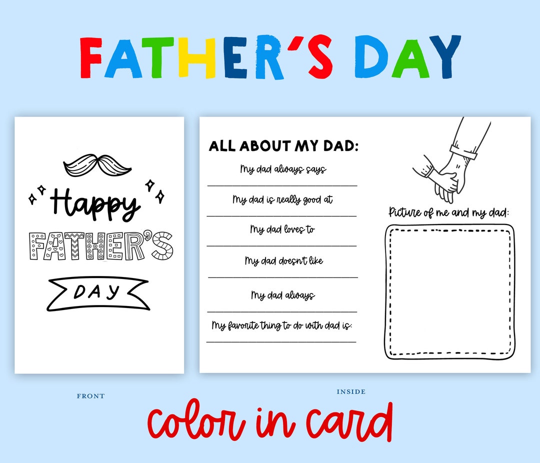 Father's Day Card Printable, Kids Coloring Page Father's Day Card, Dad ...