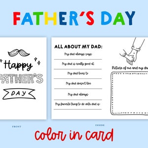 Father's Day Card Printable, Kids Coloring Page Father's Day Card, Dad ...
