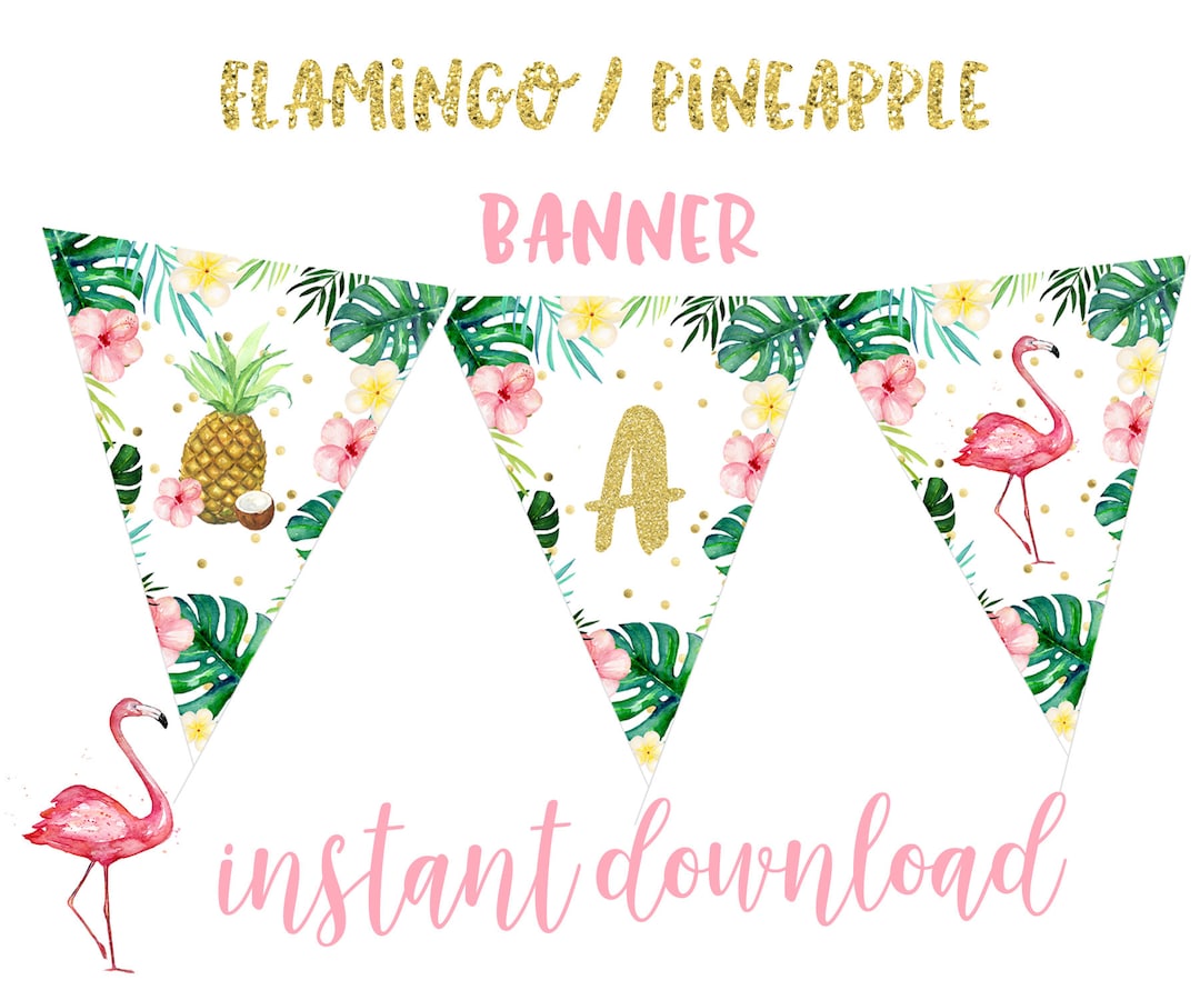 Flamingo Banner Tropical Flamingo Birthday Party Banner Pineapple Baby ...