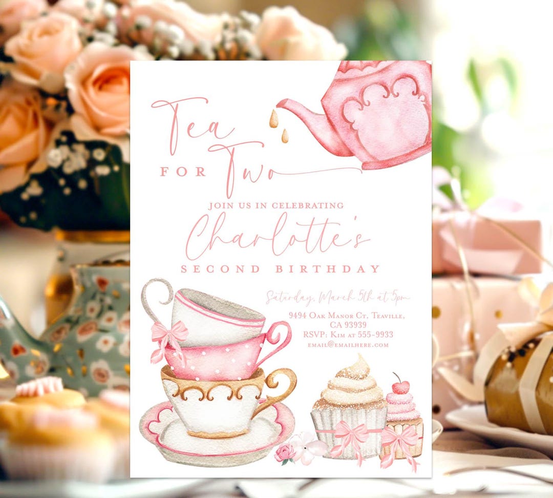 Tea for Two Birthday Party Invitation, Tea Party 2nd Birthday ...