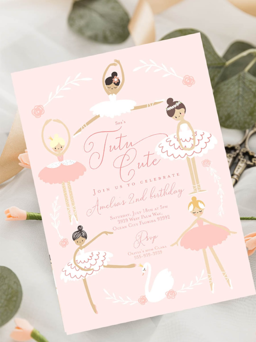 Tutu Cute Birthday Invitation, Two Two Cute Ballerina Birthday Party ...