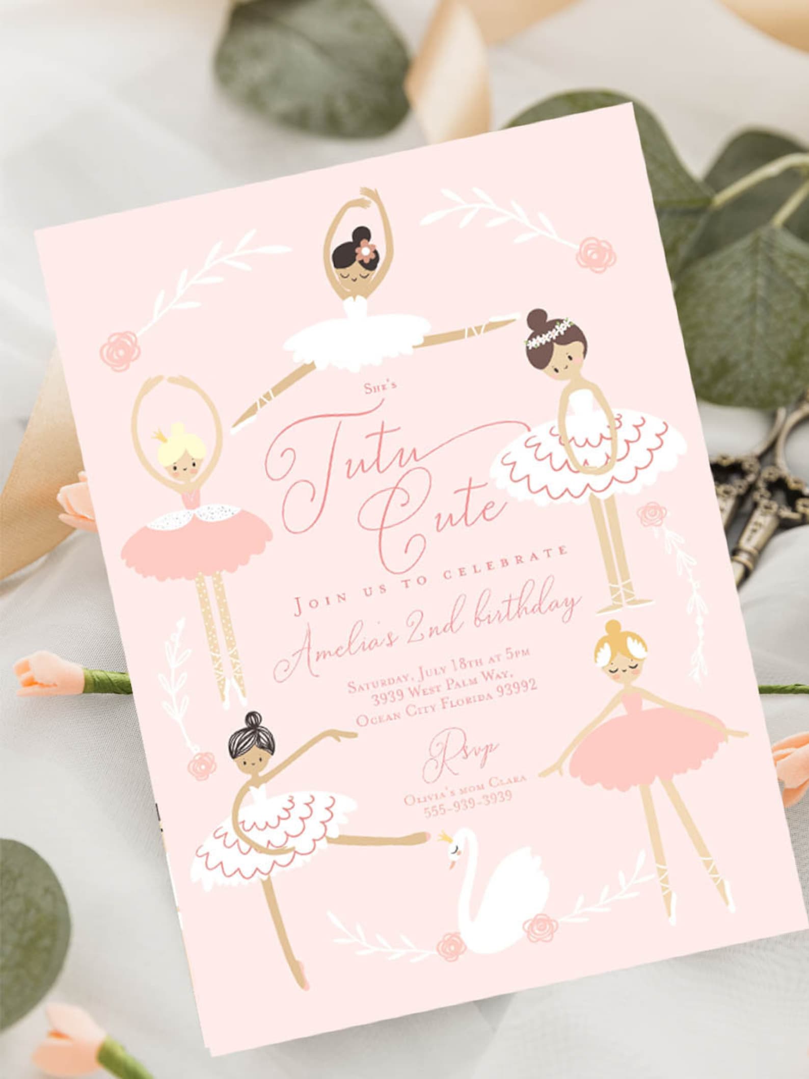 Tutu Cute Birthday Invitation, Two Two Cute Ballerina Birthday Party ...