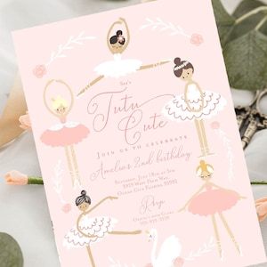 Tutu Cute Birthday Invitation, Two Two Cute Ballerina Birthday Party ...