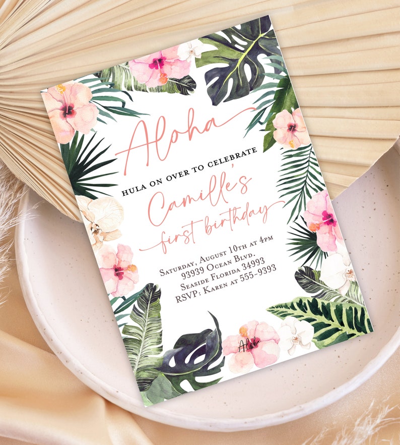 TROPICAL Birthday Party Invitation Pink Pineapple Invitation Hawaiian ...