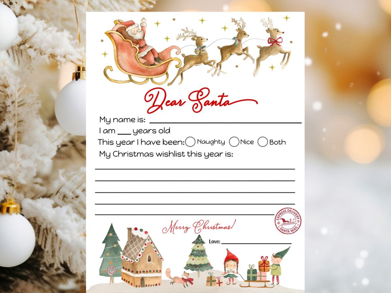 Letter to Santa Printable, Christmas Letter to Santa Fill in the Blank ...