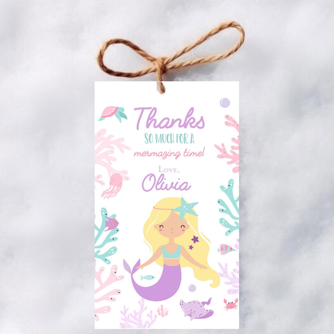 Mermaid Party Favor Tag Purple Mermaid Birthday Party Gift Tag, Oneder ...