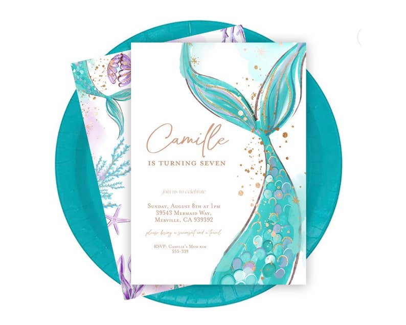 Editable MERMAID Birthday Invitation Aqua Teal Mermaid - Etsy