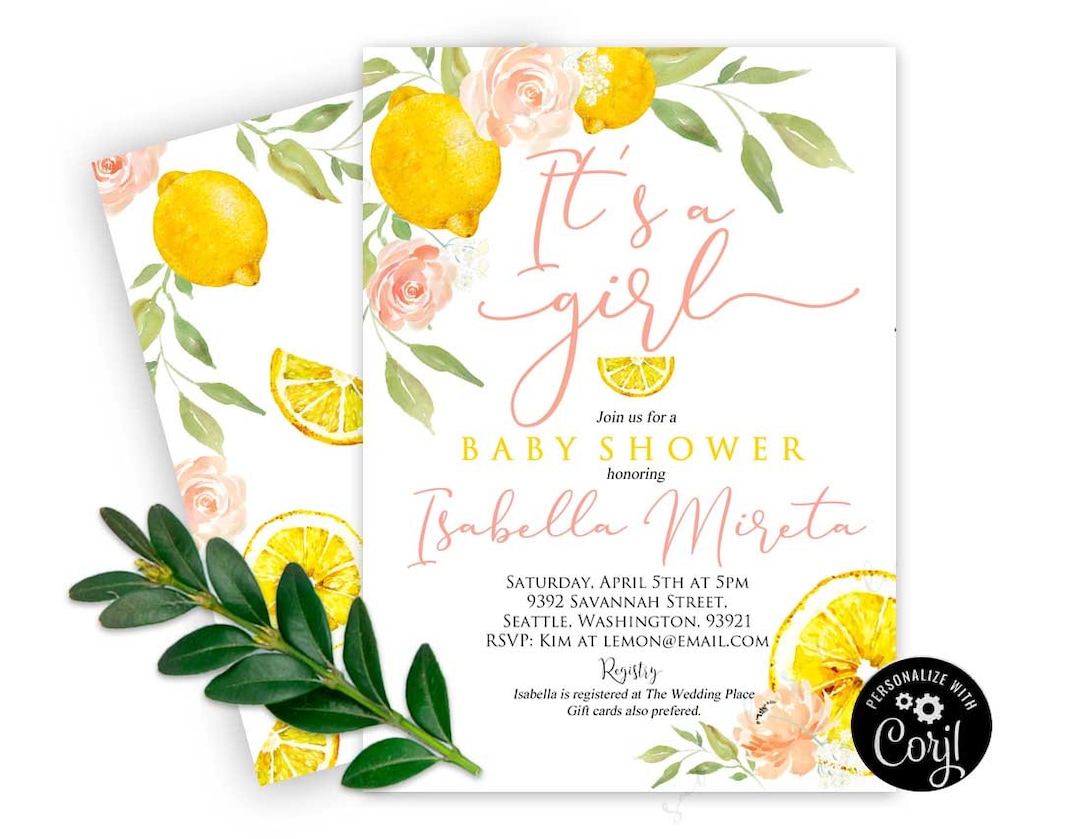 LEMON Baby Shower Invitation Pink Lemon Baby Shower Lemonade Baby ...