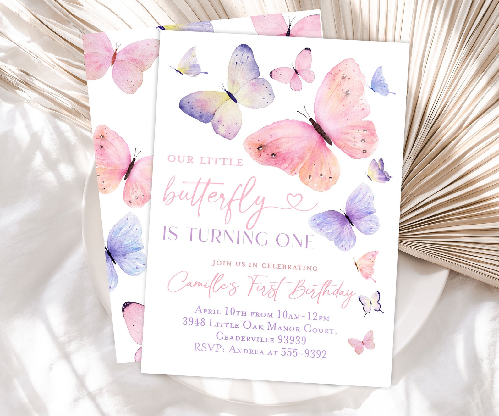 Editable Butterfly Birthday Invitation 1st Birthday Invite - Etsy