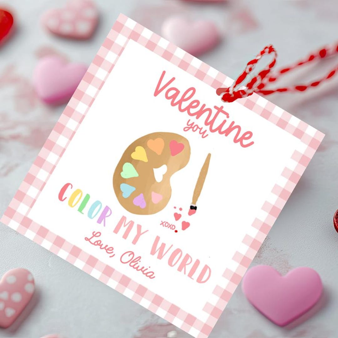 Printable Paint Valentine Tag Classroom Pink Gift Tag Watercolor Paints ...