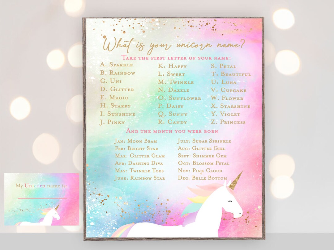 Unicorn Birthday What is Your Unicorn Name Game, Unicorn Party Game ...