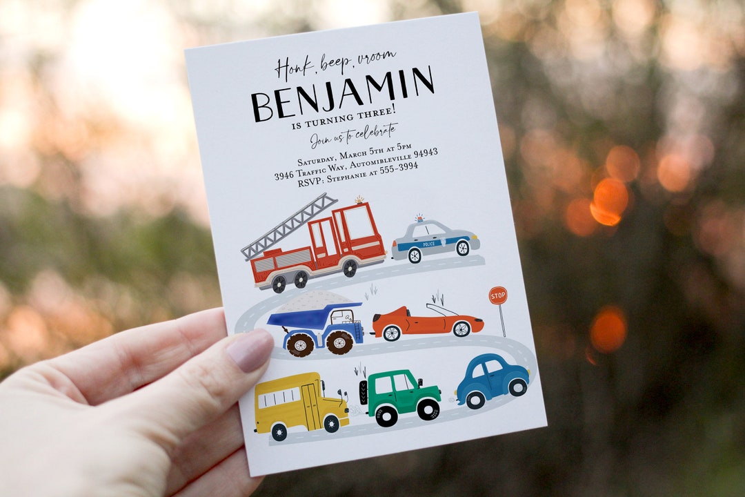 Cars and Trucks Birthday Invitation, Transportation Invitation, Car ...