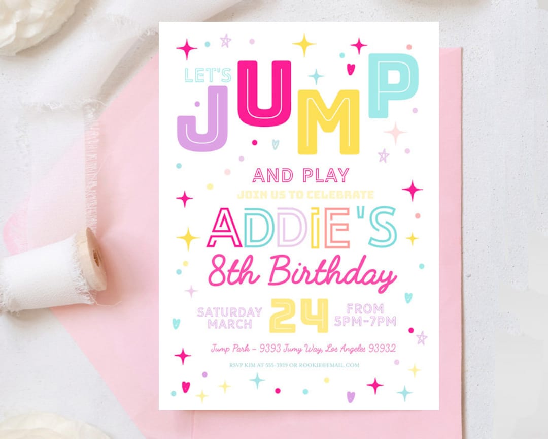 TRAMPOLINE BIRTHDAY INVITATION Girl Trampoline Party Jump Party Jump ...