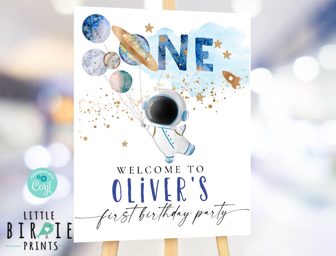 Editable Space First Birthday Welcome Sign, First Trip Around the Sun ...