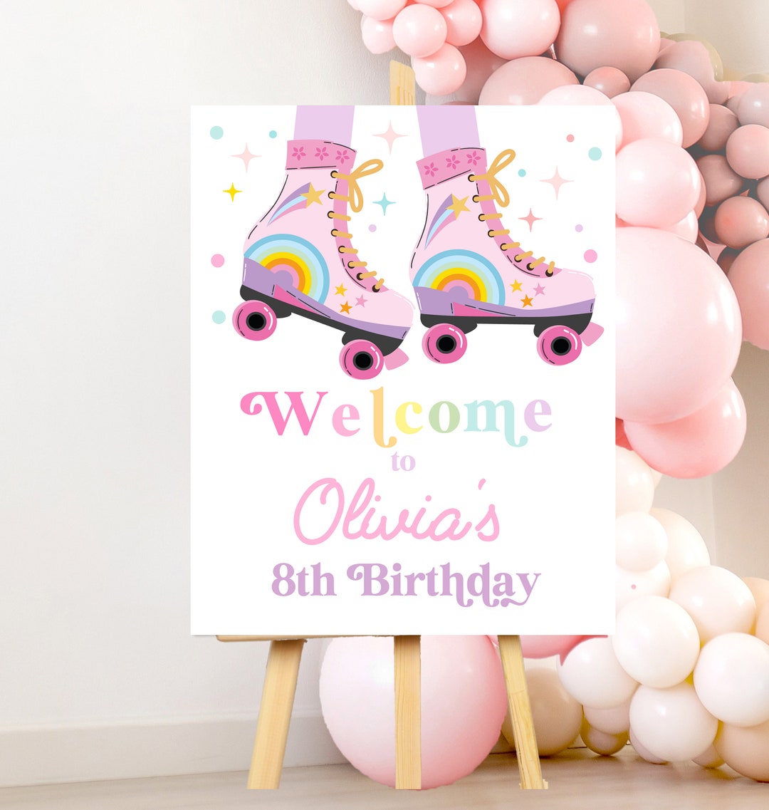 Roller Skate Birthday Party Welcome Sign, Skate Party Poster With Name ...
