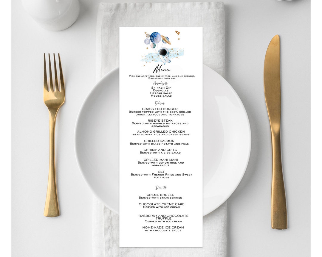 Astronaut Menu Template Astronaut Bridal Shower Menu Planets Outer ...