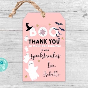 Editable Pink Halloween Party Favor Sticker Round Treat Bag - Etsy