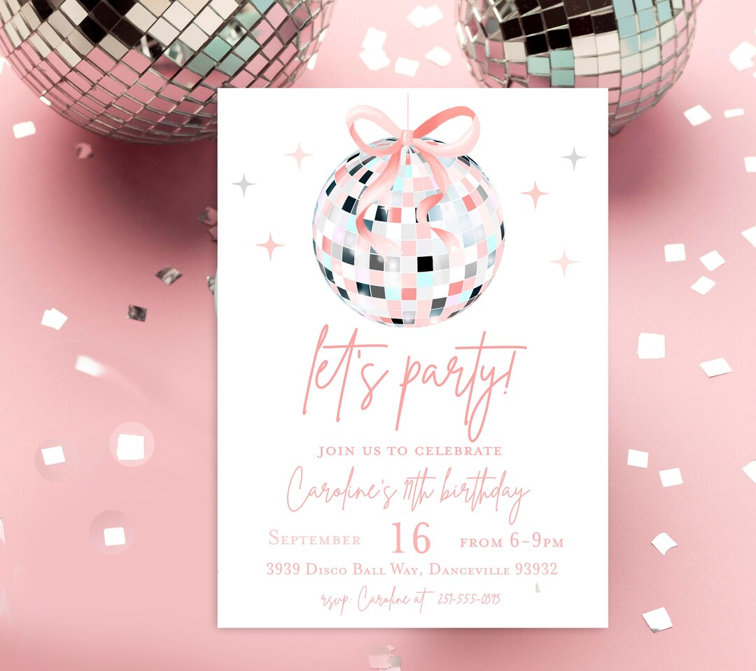 Disco Ball Birthday Invitation, Mirrorball Music Dance Birthday Party ...