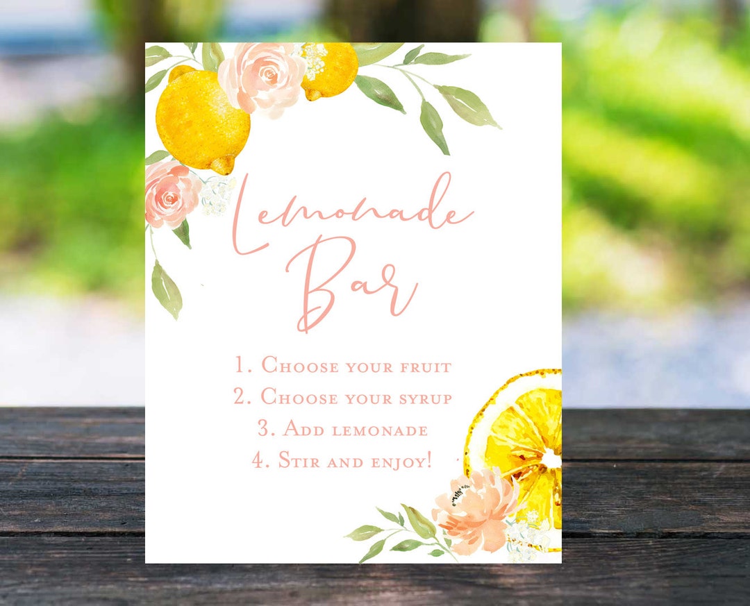 LEMONADE BAR Sign Pink Blush Lemon Baby Shower Instant Download ...