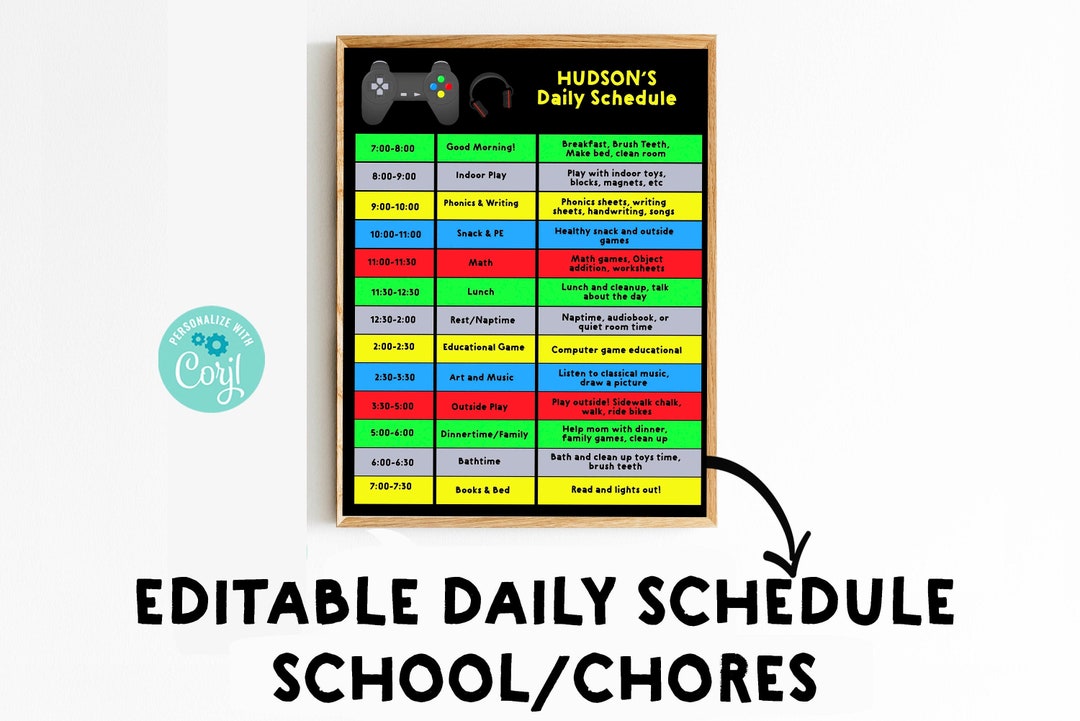 VIDEO GAME Homeschool Schedule Gamer School Schedule for Kids Daily ...