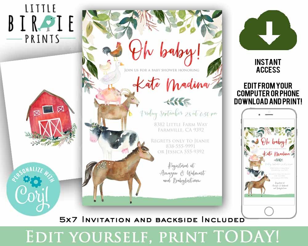 FARM BABY SHOWER Invitation Farm Baby Shower Barnyard Animals | Etsy