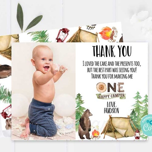 Editable ONE HAPPY CAMPER Thank You Card With Photo Camping - Etsy