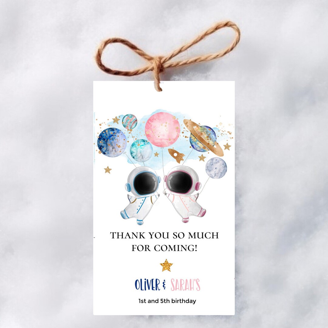Astronaut Space Favor Tags Girl Dual Birthday Party Boy and Girl, First ...