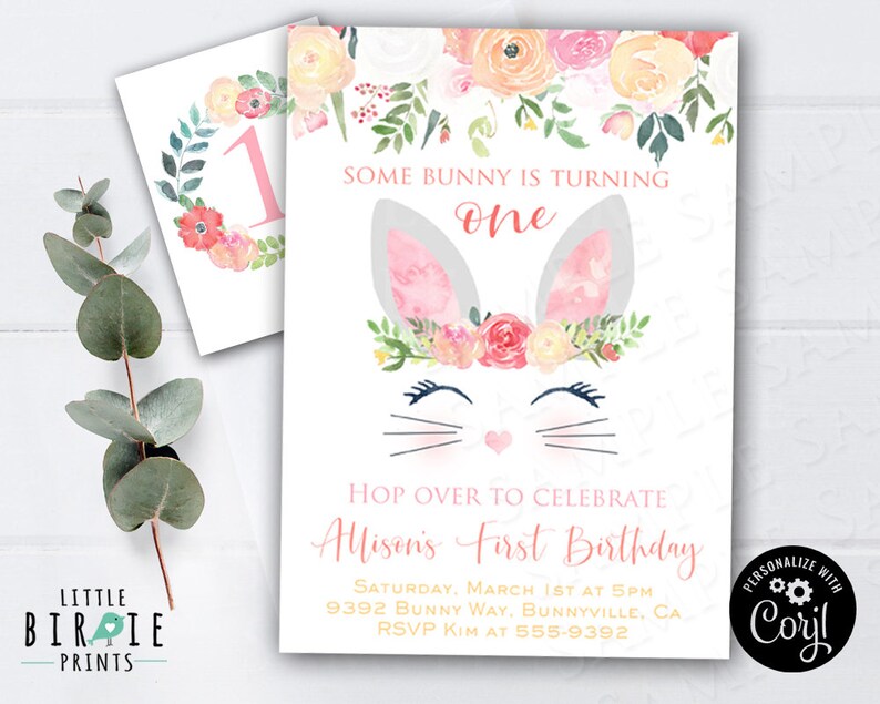 Some Bunny Is Turning One Invitation Bunny First Birthday Etsy