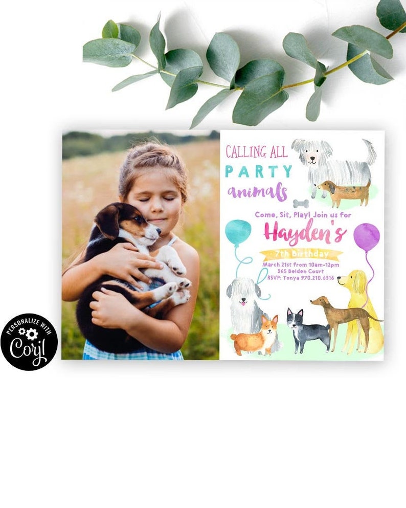 Puppy Birthday Invitation DOG Birthday Invitation Girl Pet - Etsy