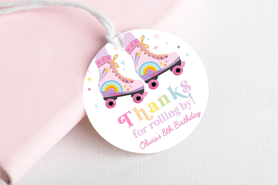 Roller Skate Birthday Party Favor Tag, Skate Thank You Party Gift Tag ...