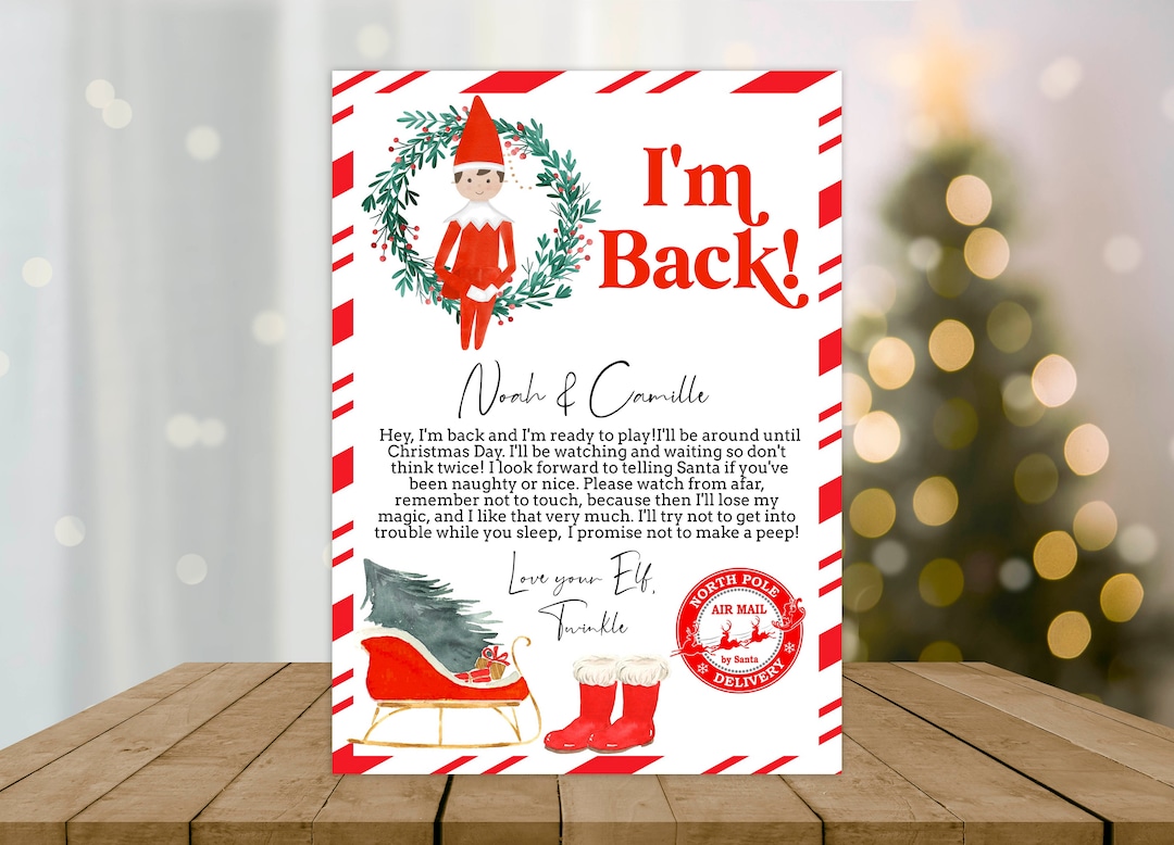 Elf I'm Back letter from elf Elf arrival letter Boy and - Etsy México