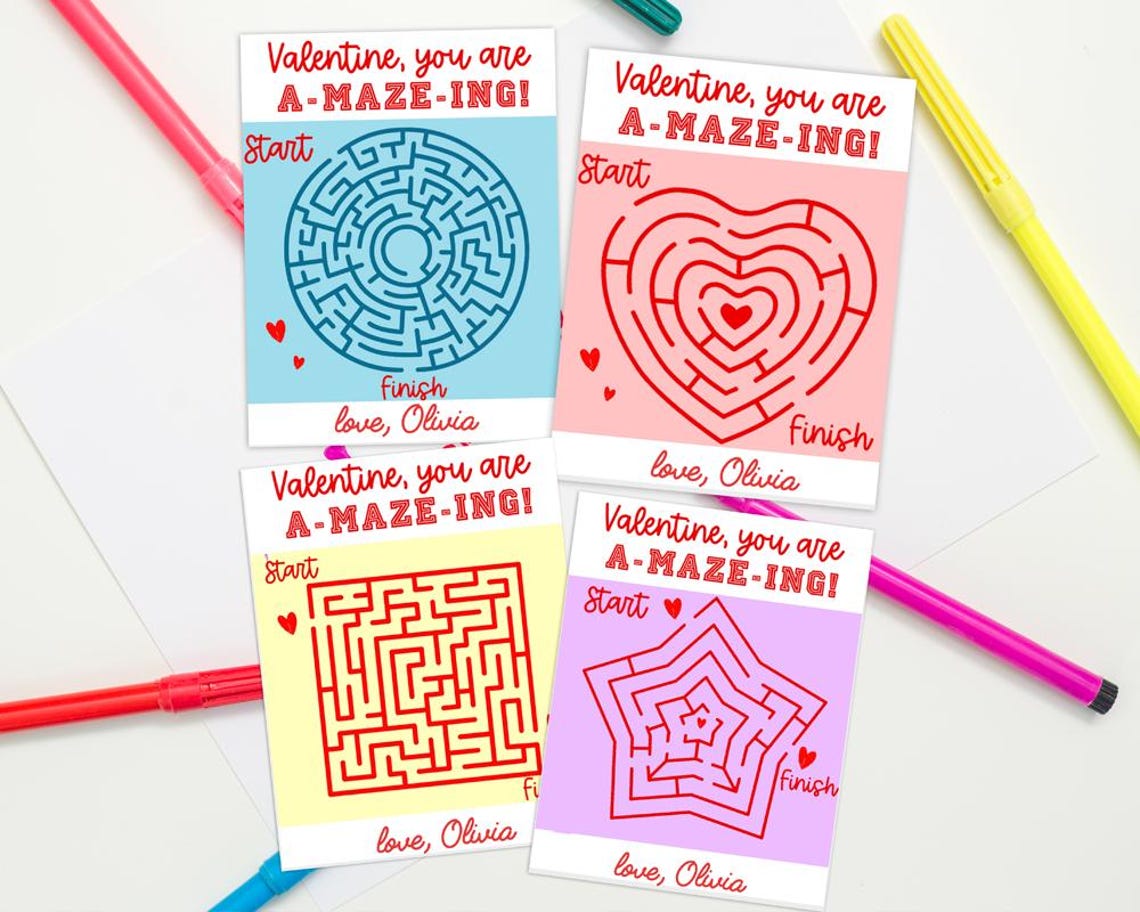 MAZE Valentine's Day Printable Card Pen Pencil Valentine's Day Tag ...