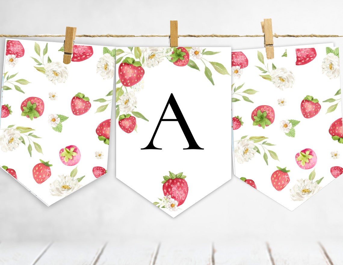 Printable Strawberry Banner Strawberry 1st Birthday Baby Shower or ...