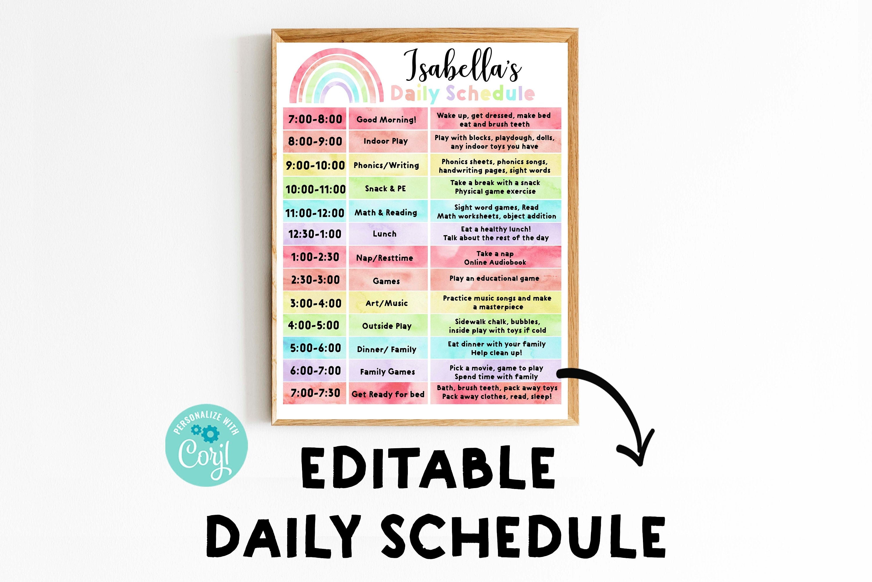Kids School schedule printable Schedule for kids Daily | Etsy