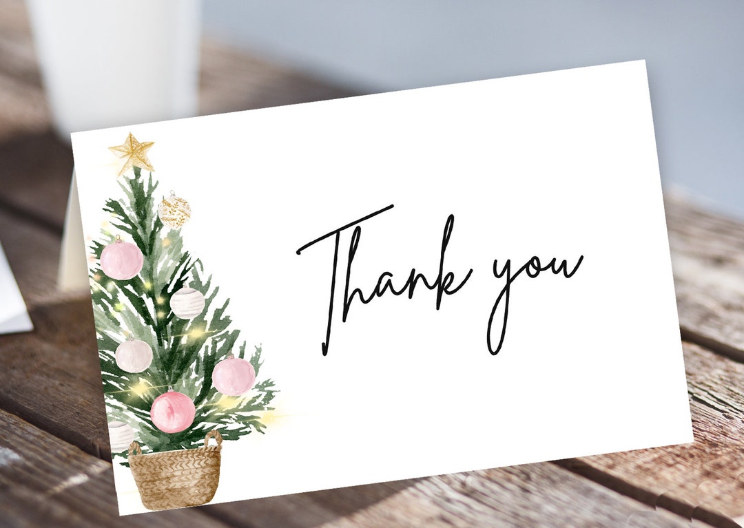 Christmas Tree Thank You Card, Pink Christmas Baby Shower or Bridal ...