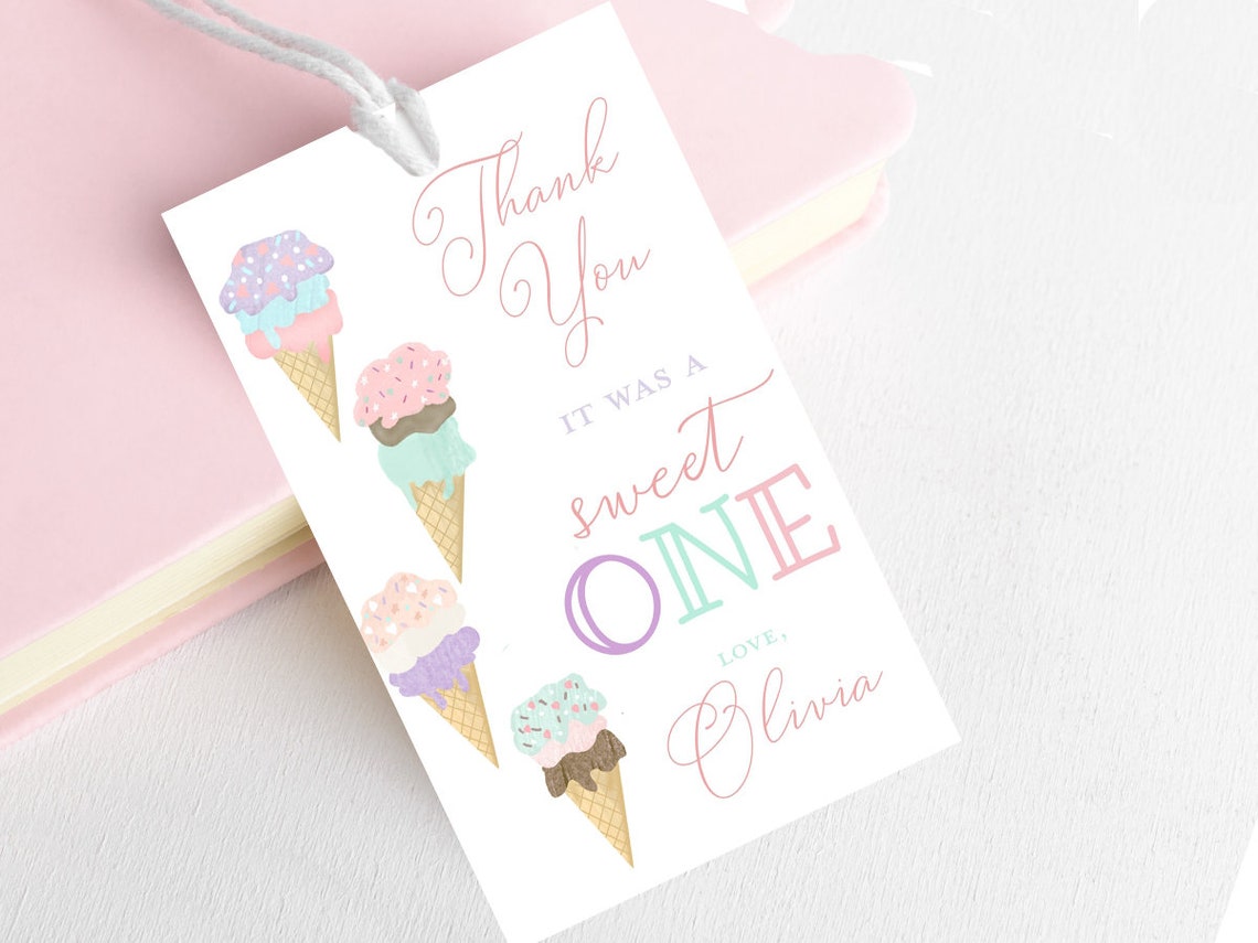 Ice Cream Party Favor Tags Birthday Party, Sweet One Birthday Favor ...