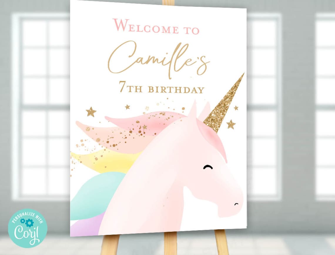 Editable Unicorn Welcome Sign Unicorn Birthday Party Sign - Etsy